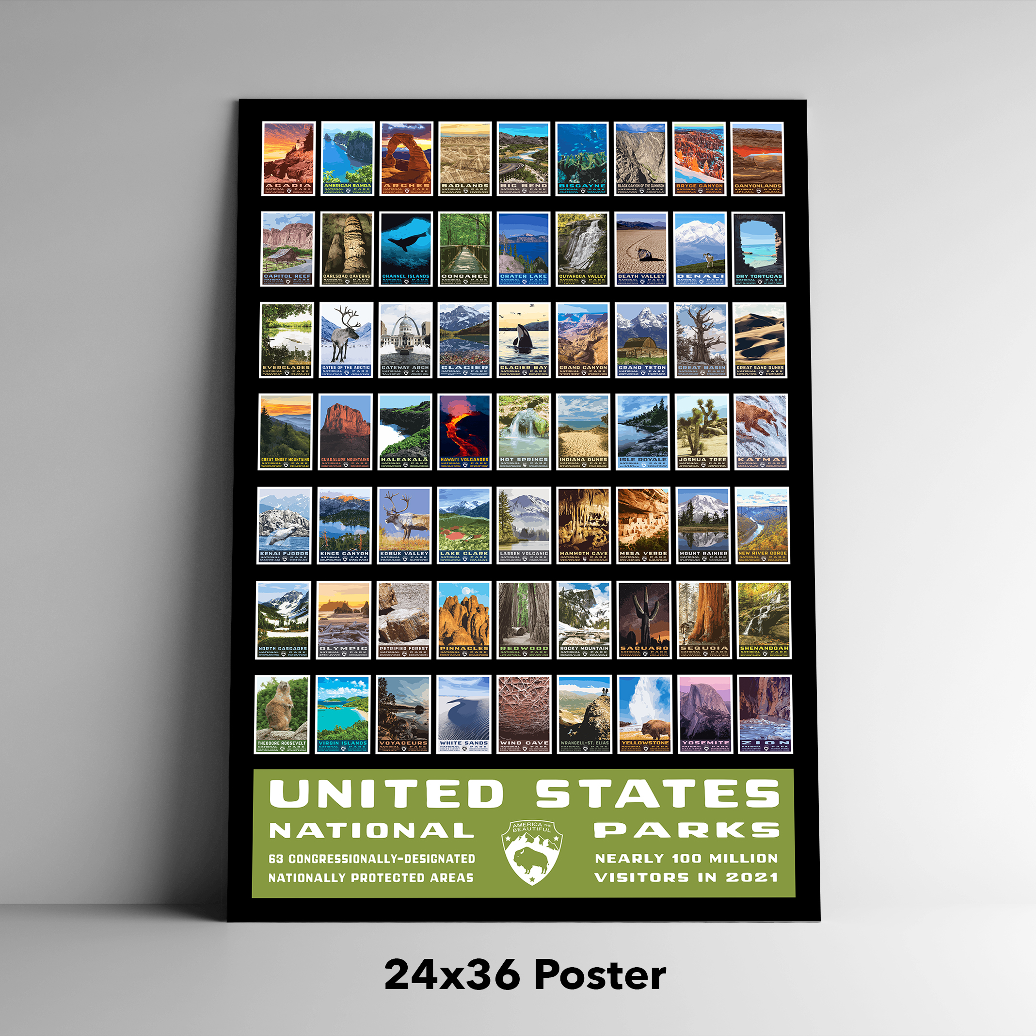 All 63 USA National Parks Poster / Canvas - Go See Design