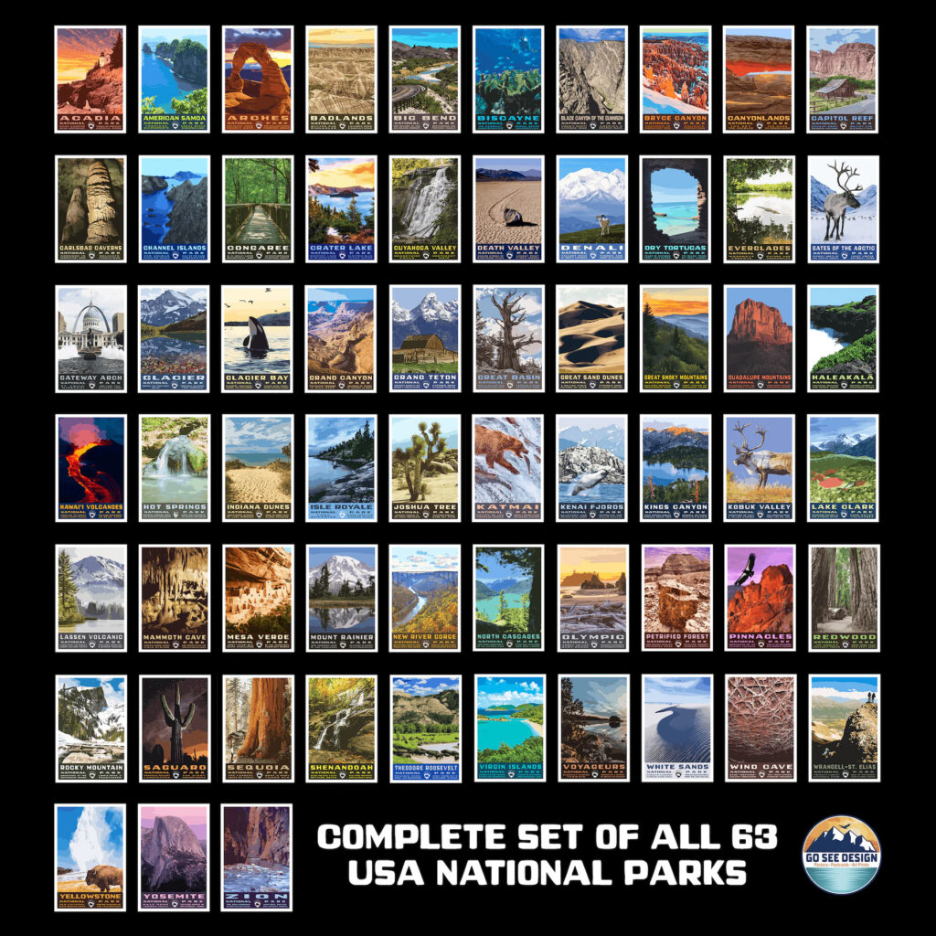 Premium Vinyl Stickers: Complete Set of All 63 USA National Parks - Go ...