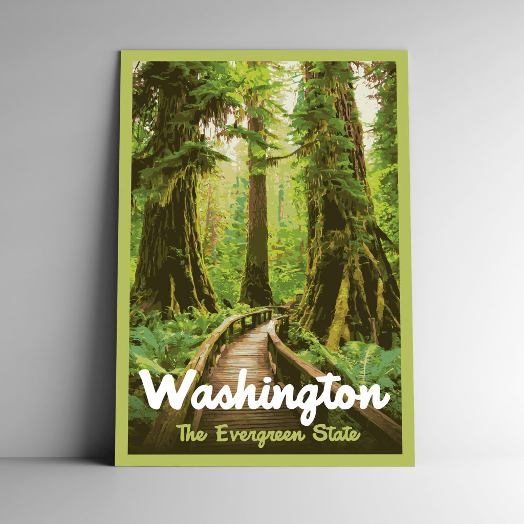 Washington: The Evergreen State Poster / Postcard - Go See Design