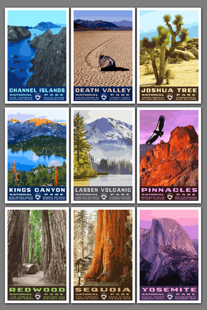 BUNDLE: All 9 California National Parks Postcards / Posters (Classic ...